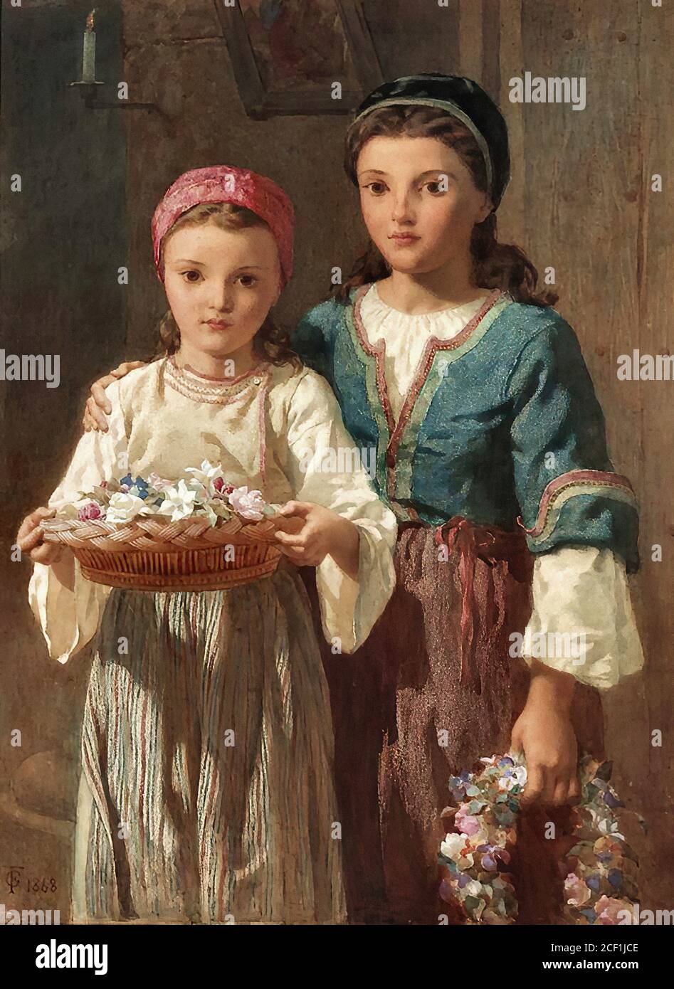 Goodall Frederick - Flower Girls - British School - 19th Century Stock ...