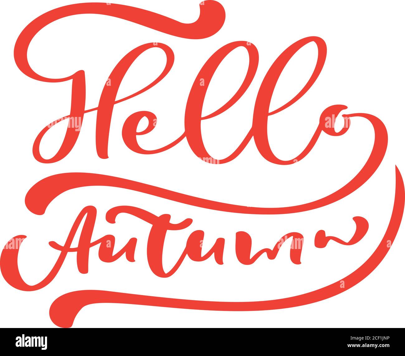 Hello Autumn red vector calligraphy text. Hand drawn fall lettering ...