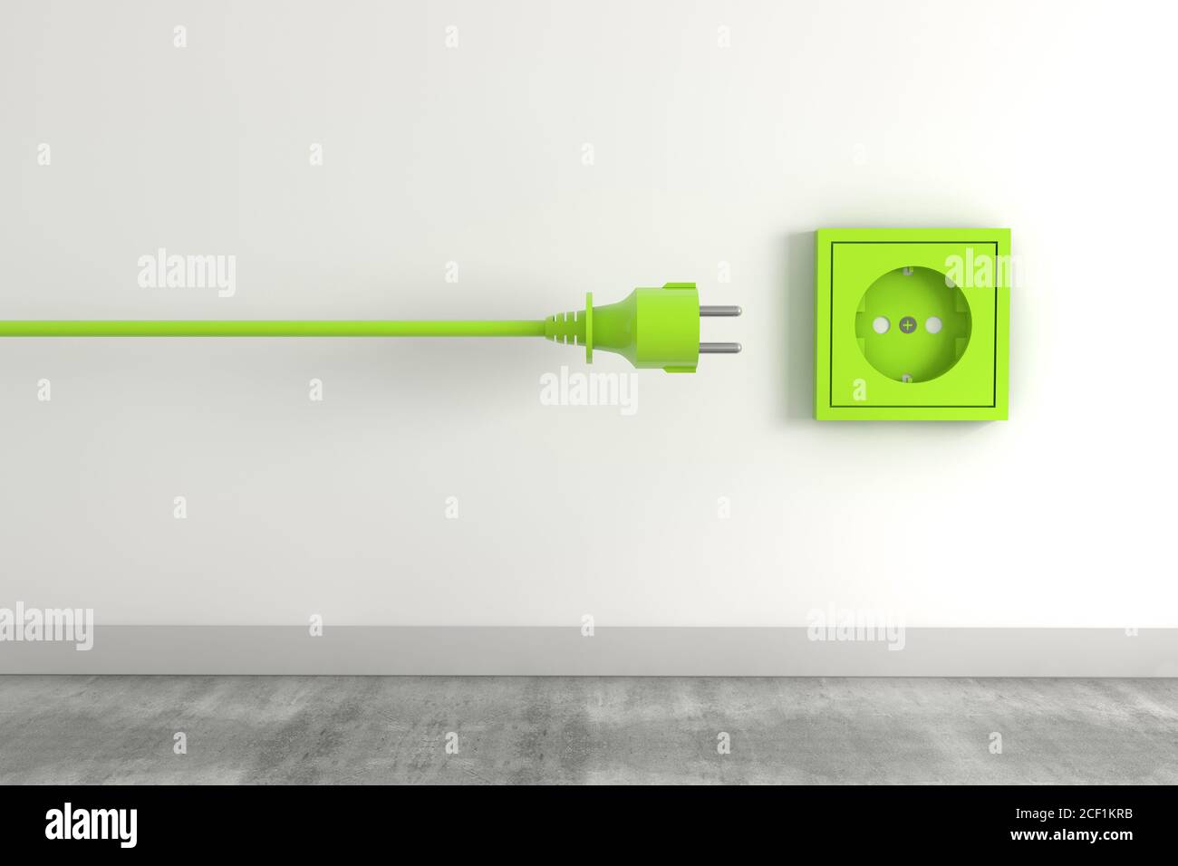3D render of a green electrical plug near a socket- eco, green energy ...
