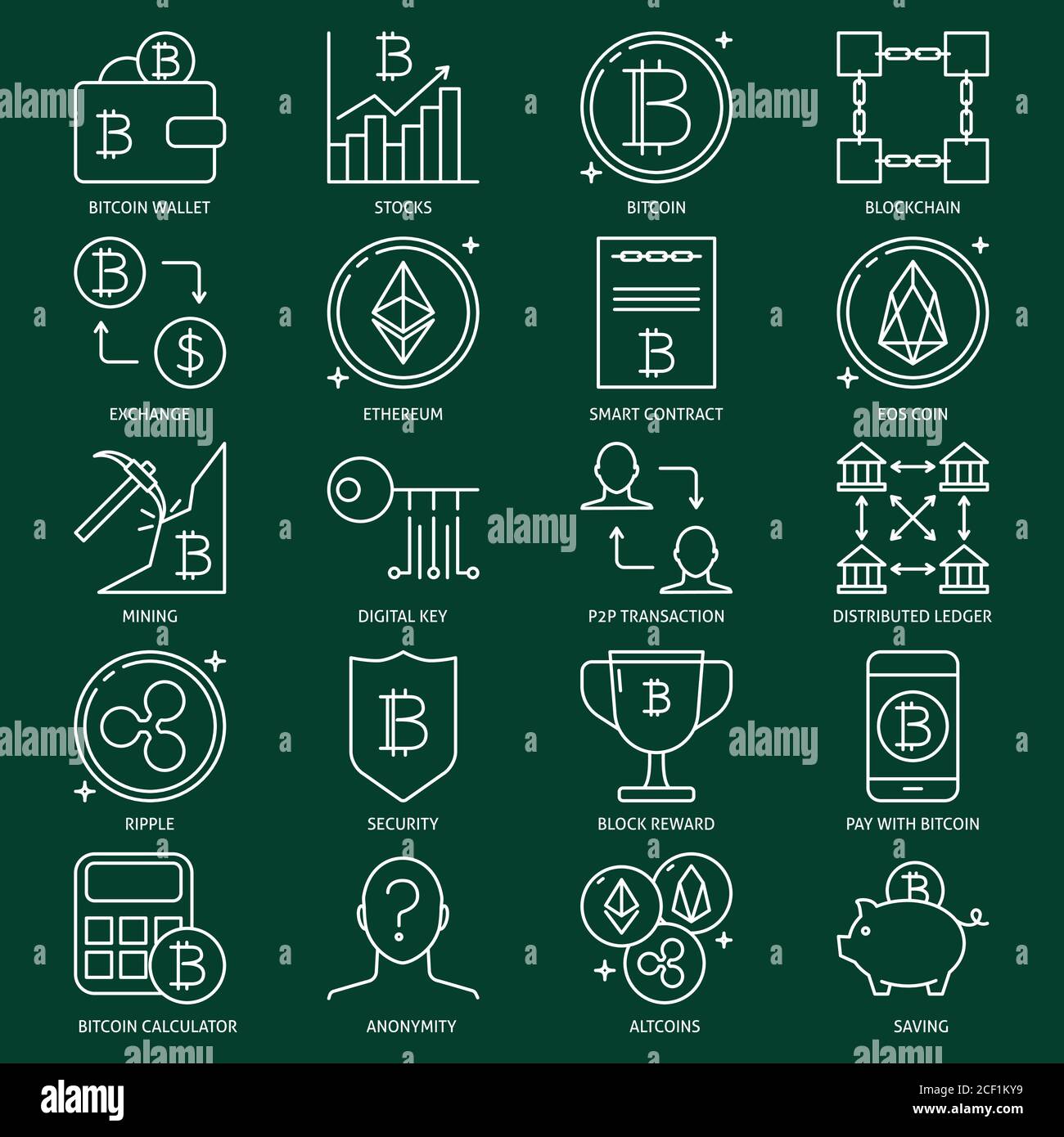 Alternative currency icon collection in line style. Cryptocurrency ...