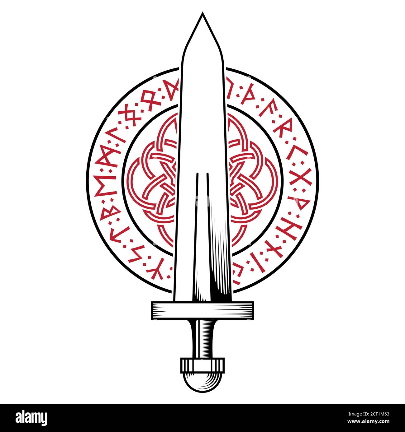 Viking design. Viking sword in a circle from Ancient Scandinavian runes ...