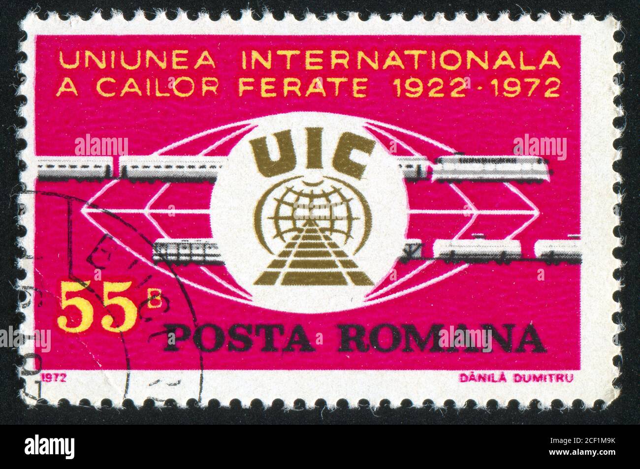 ROMANIA - CIRCA 1972: stamp printed by Romania, shows UIC emblem and ...