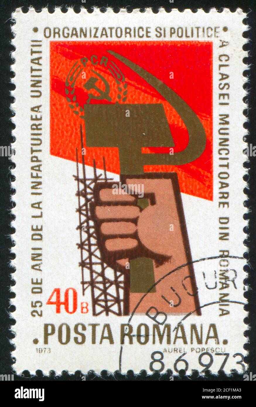 ROMANIA - CIRCA 1973: stamp printed by Romania, shows hand with hammer ...