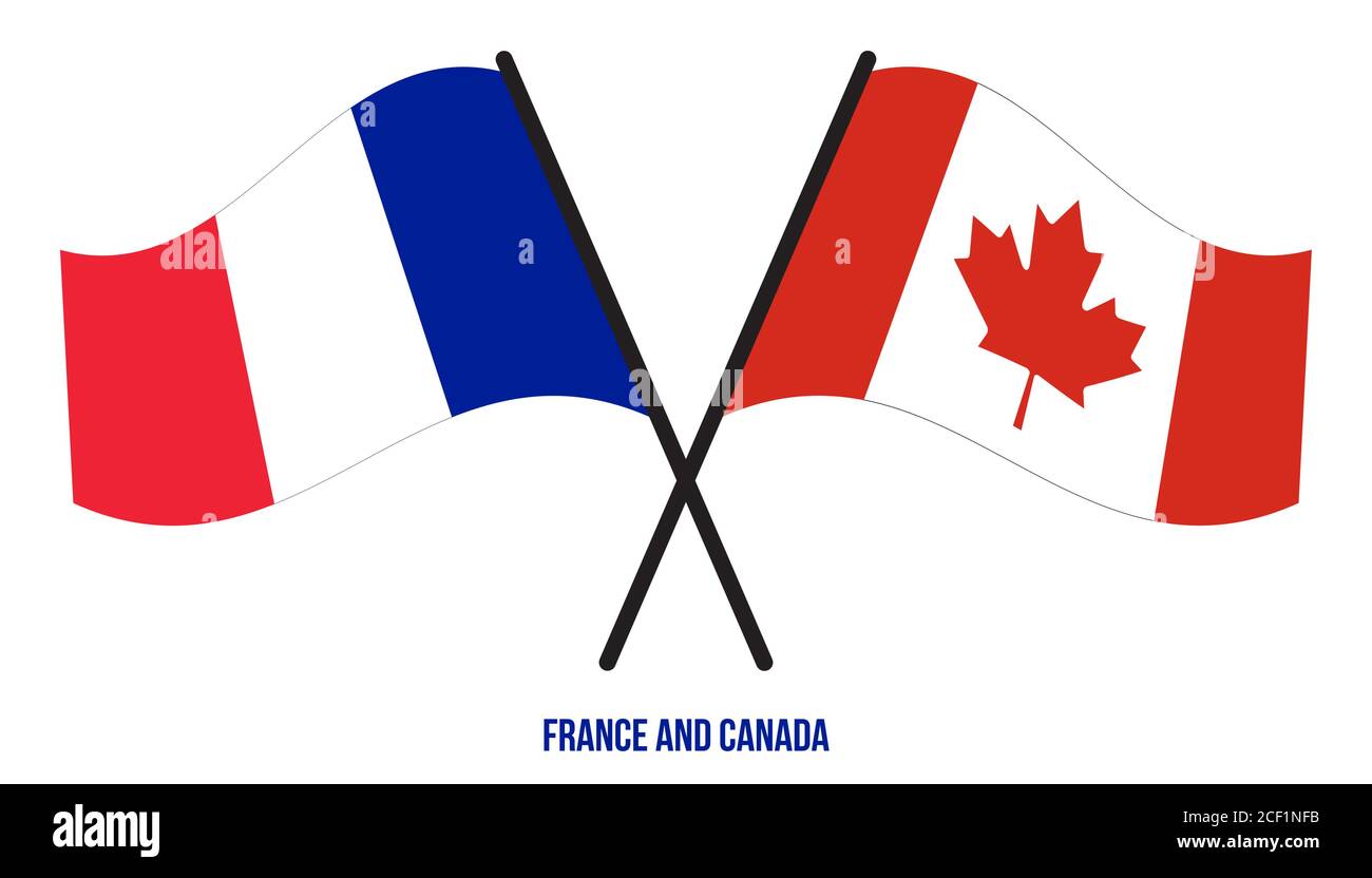 France and Canada Flags Crossed And Waving Flat Style. Official ...