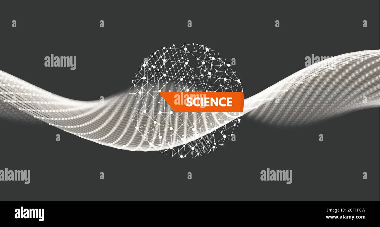 Wave with connected lines and dots. Glowing grid. Connection structure ...