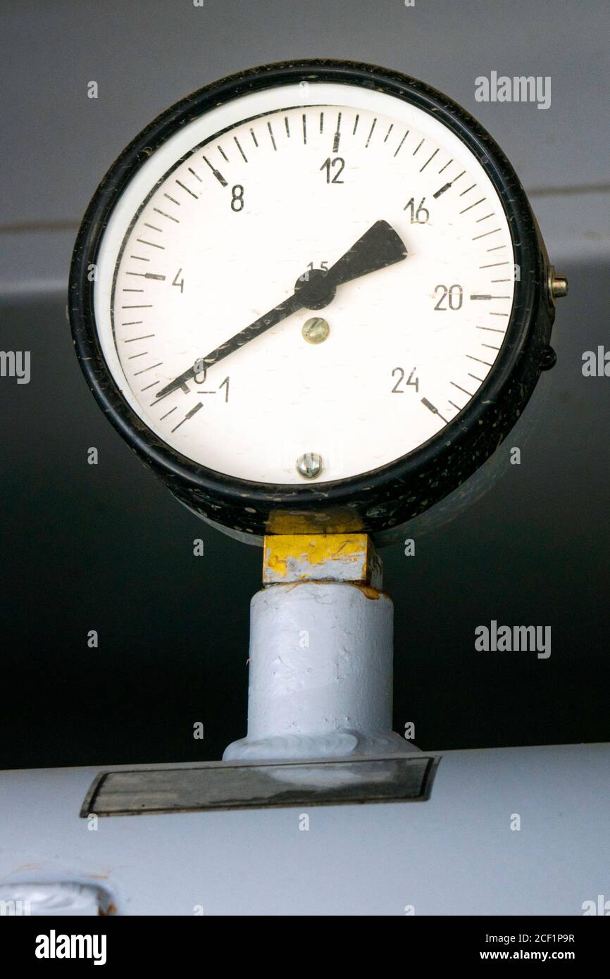 close-up manometer with graduations on the pump of a fire truck Stock ...