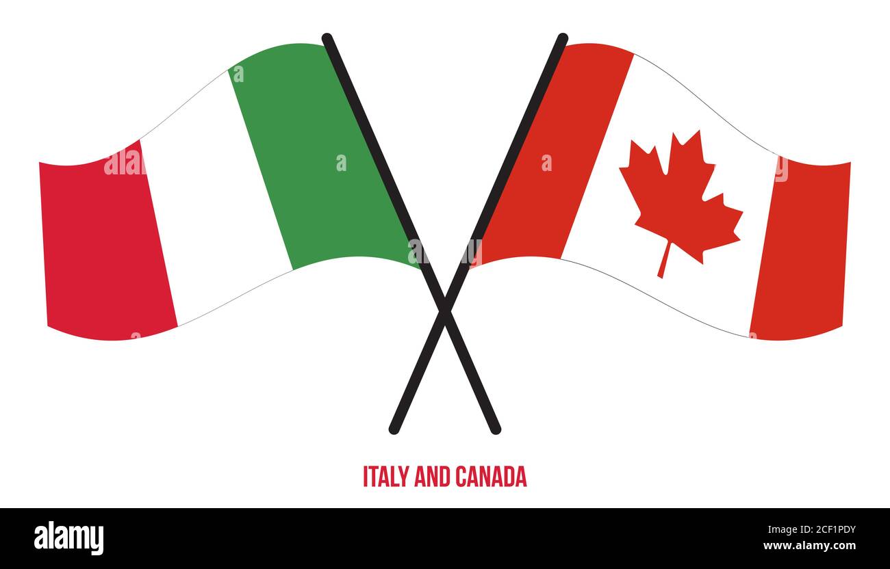 Italy and Canada Flags Crossed And Waving Flat Style. Official ...