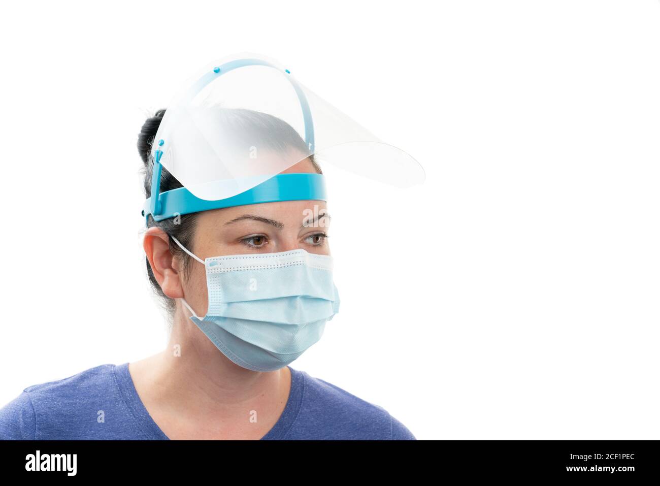 Adult model female wearing transparent invisible face shield and ...