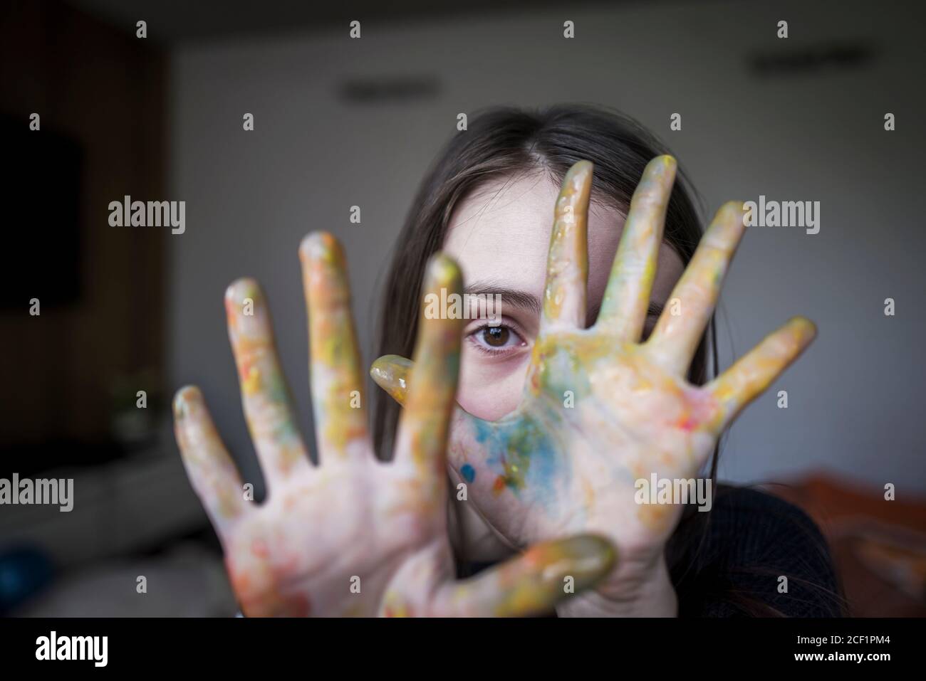 Finger paint hands hi-res stock photography and images - Alamy
