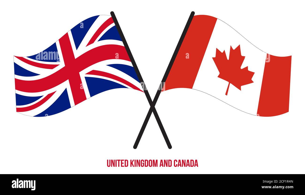 United Kingdom and Canada Flags Crossed And Waving Flat Style. Official ...