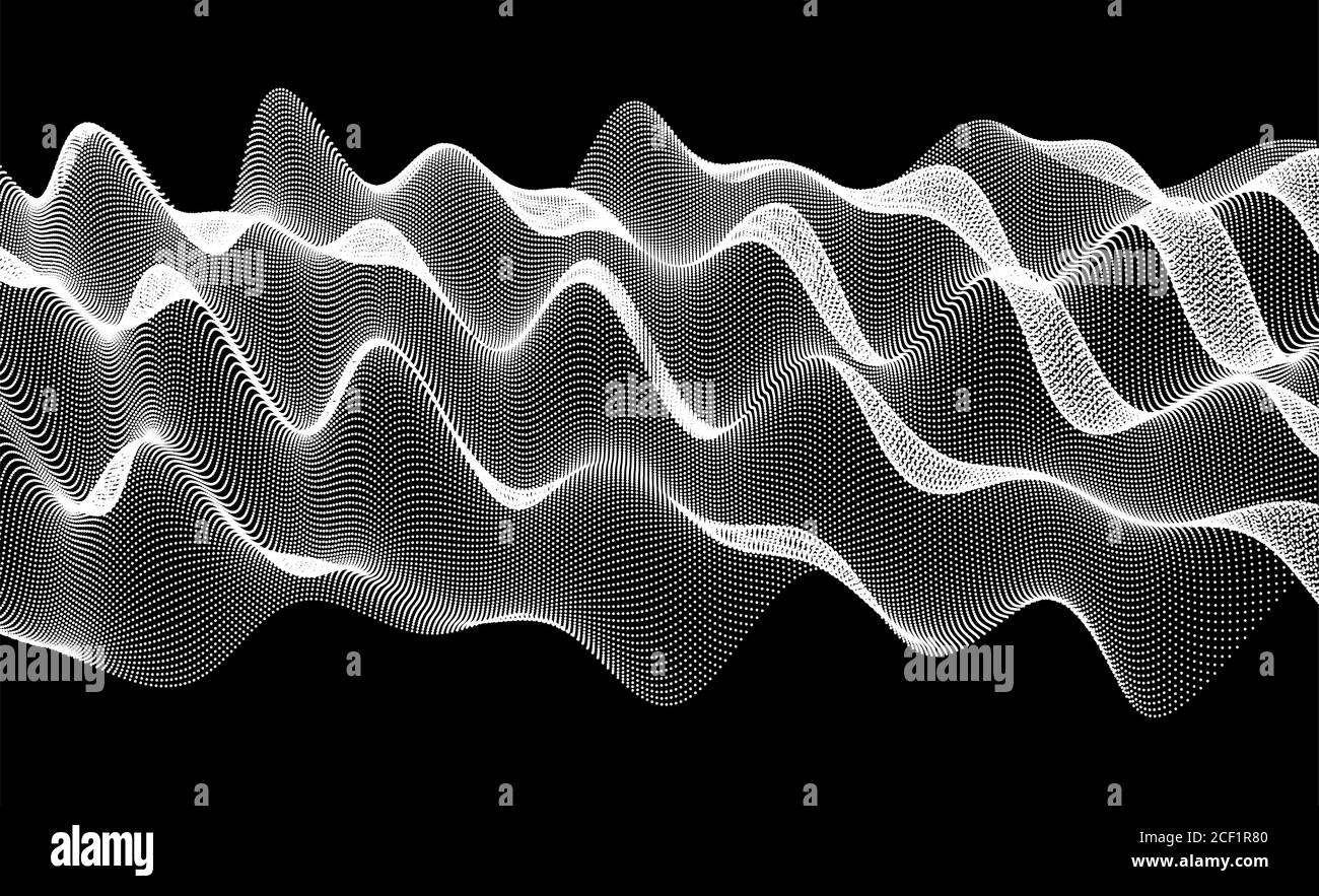 Wavy grid background. 3d abstract vector illustration with particle ...