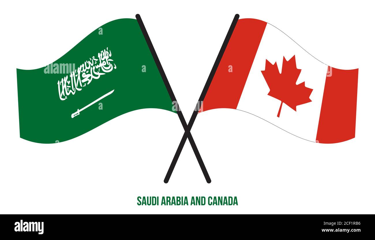 Saudi Arabia and Canada Flags Crossed And Waving Flat Style. Official ...