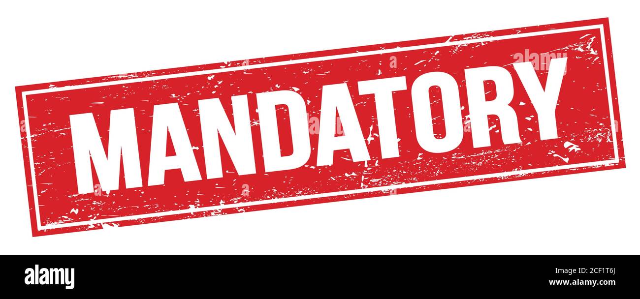 MANDATORY text on red grungy rectangle stamp sign Stock Photo - Alamy