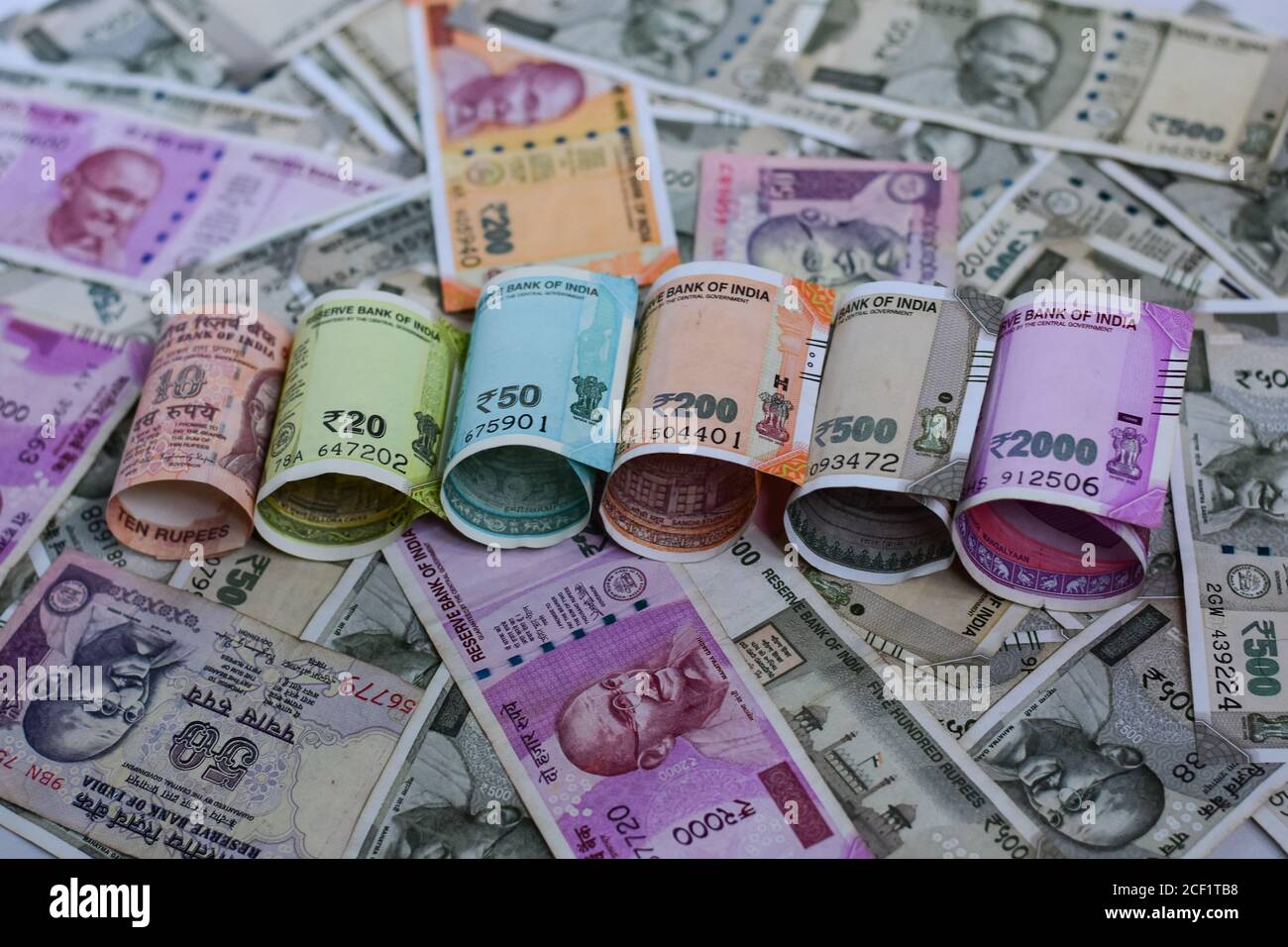 In this photo illustration all Indian currency bank notes Stock Photo ...