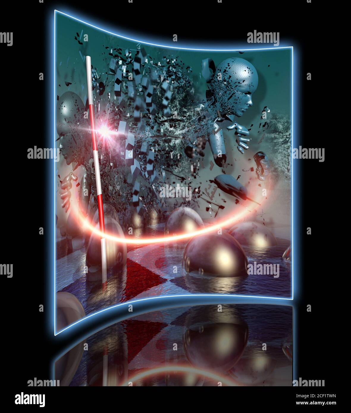 Checkered composition background on blue background made in 3d Stock ...