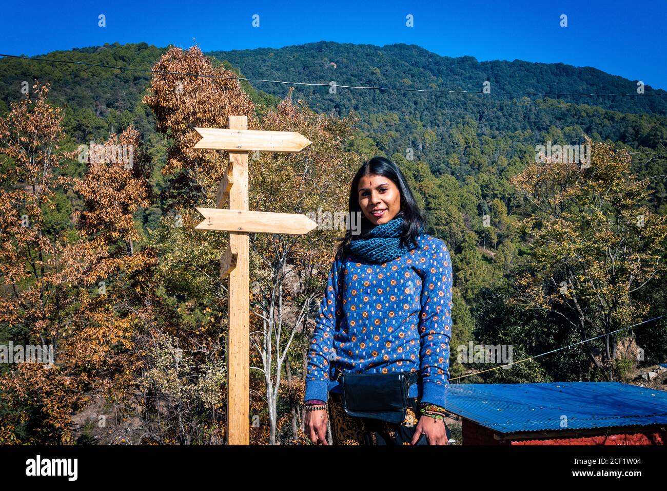 Bir Village from a high trekking point in Himachal Pradesh, India. Bir ...