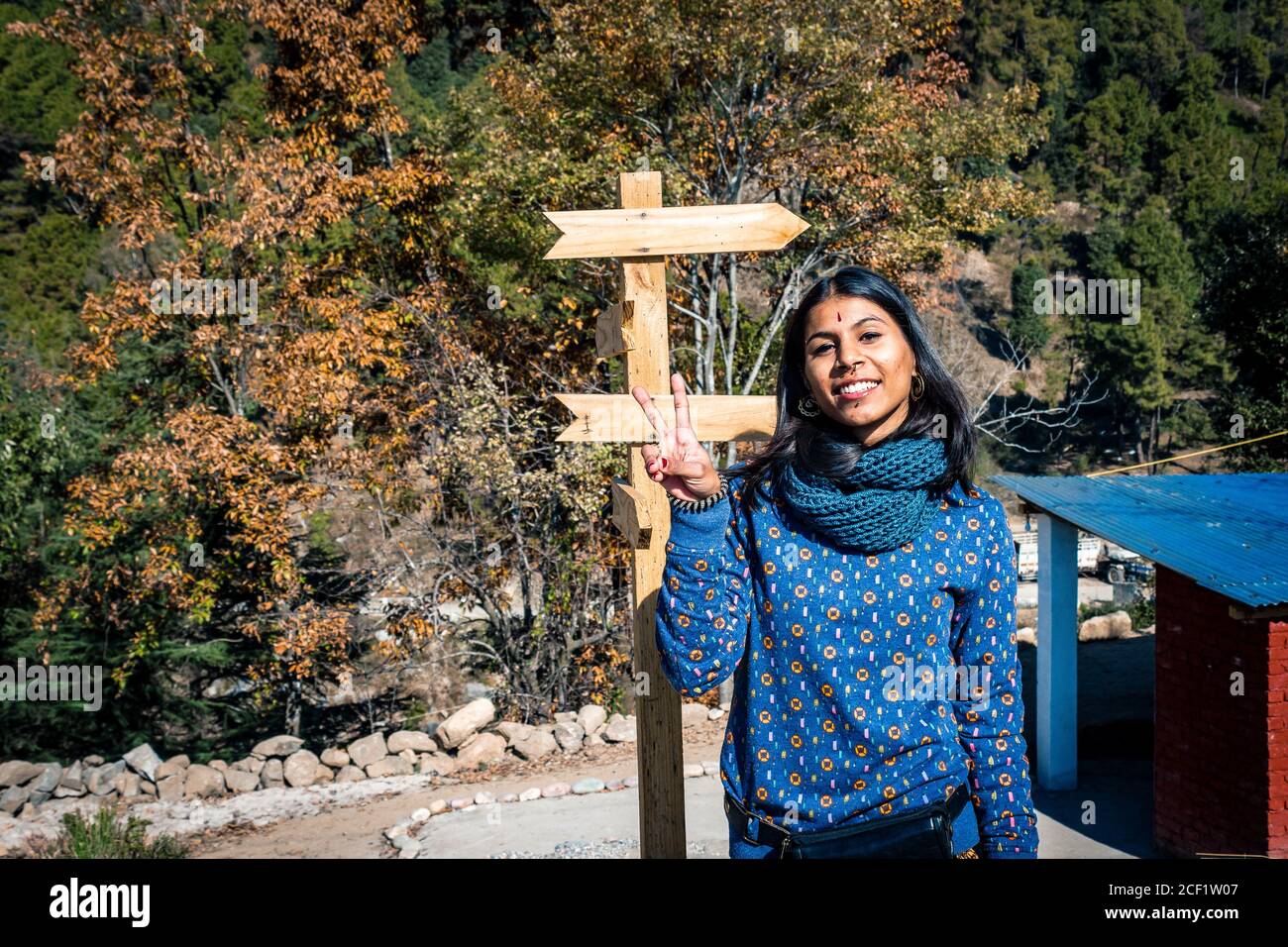 Bir Village from a high trekking point in Himachal Pradesh, India. Bir ...