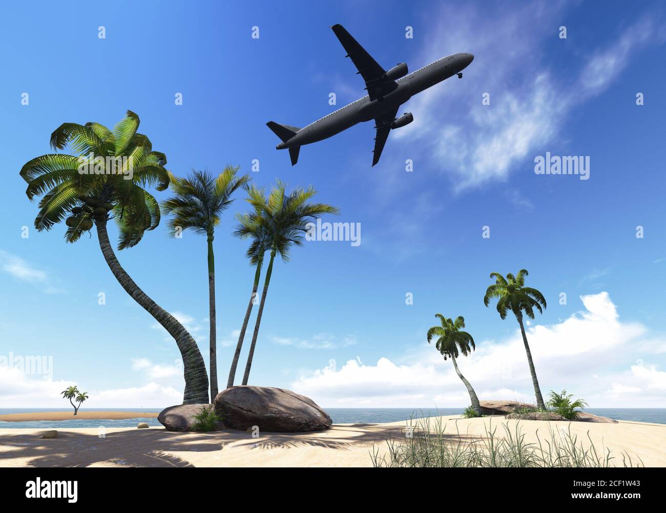 Airplane flying over palm trees hi-res stock photography and images - Alamy