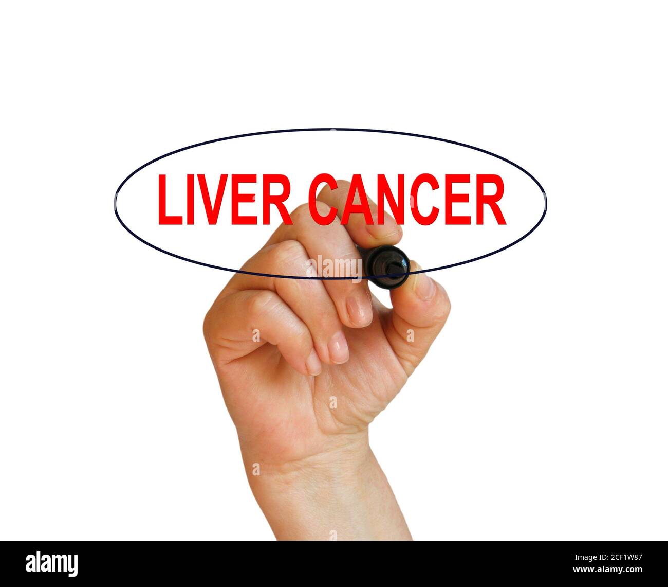 writing word LIVER CANCER with marker on white background made in 2d ...