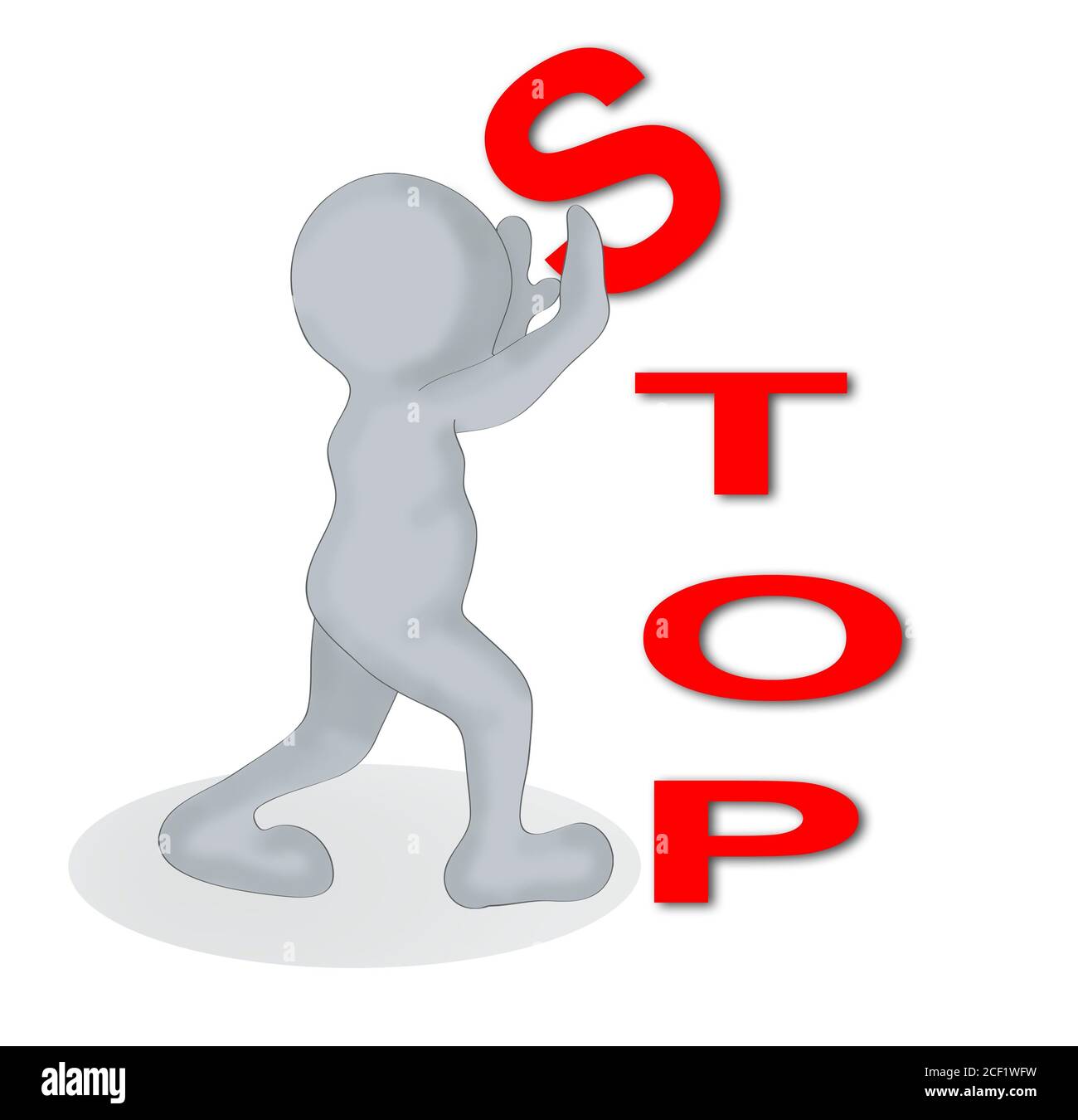 2D man and a letters S,T,O,P make word ""stop"" made in 2d software ...