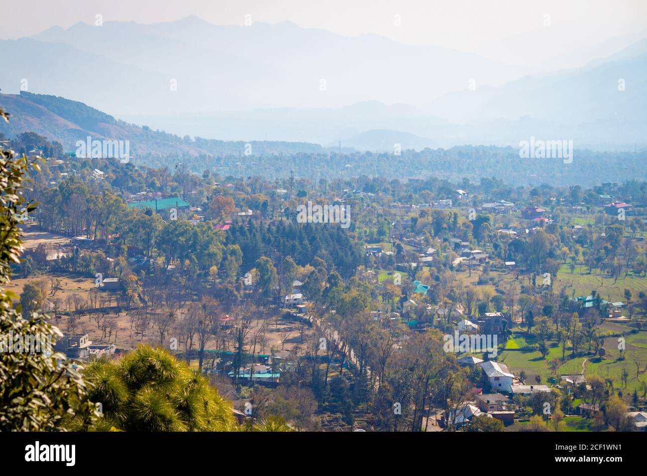 Bir Village from a high trekking point in Himachal Pradesh, India. Bir ...
