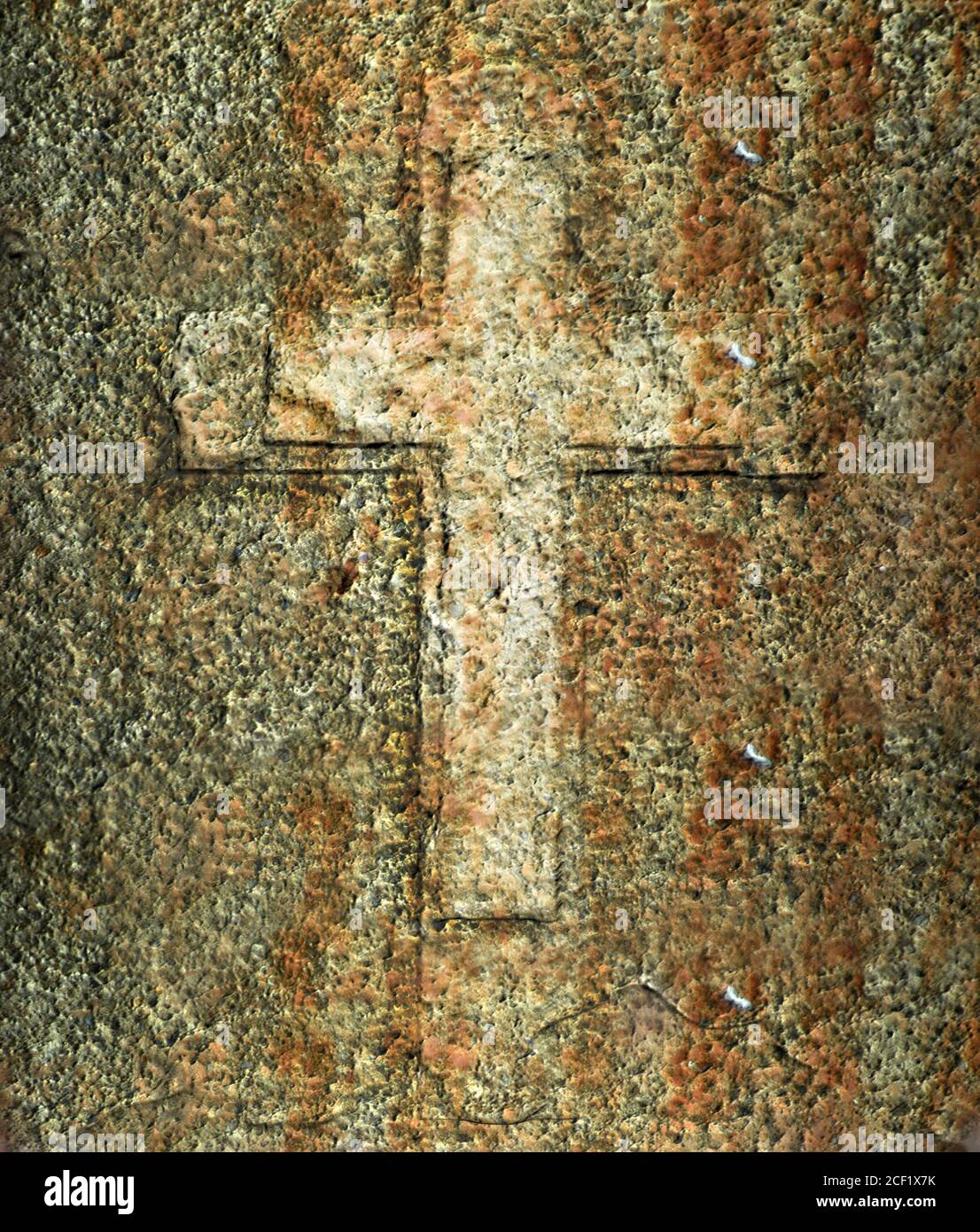 Cross on the strange wall made in 3d software Stock Photo - Alamy