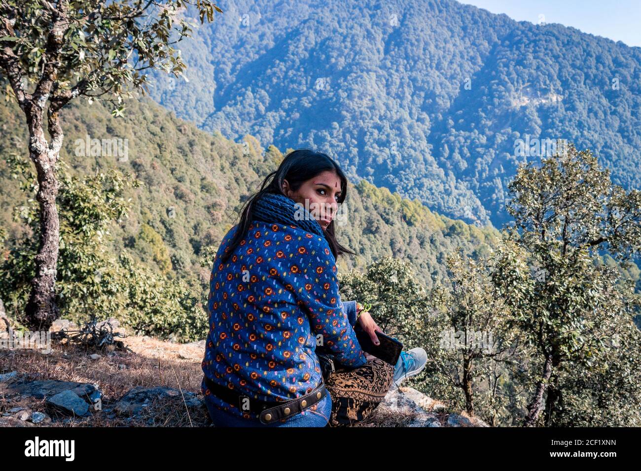 Bir Village from a high trekking point in Himachal Pradesh, India. Bir ...
