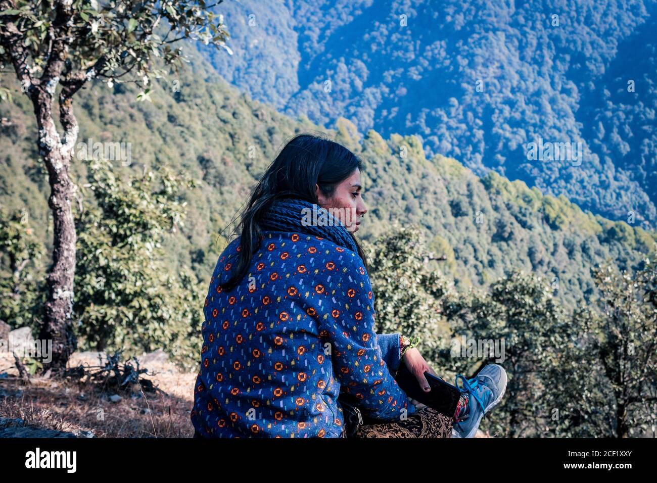Bir Village from a high trekking point in Himachal Pradesh, India. Bir ...