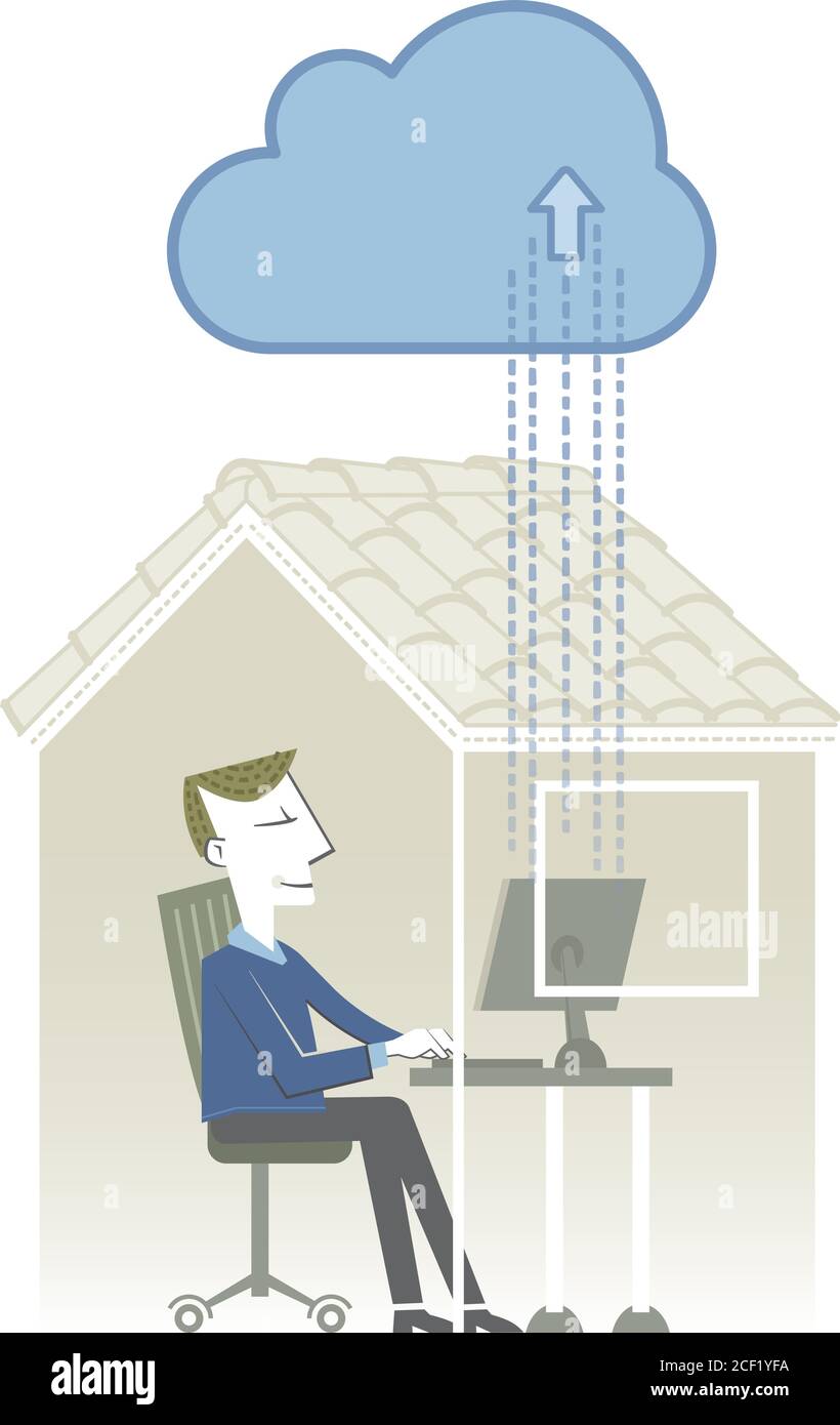 A man working with computer at home. Your computer is networked to the ...