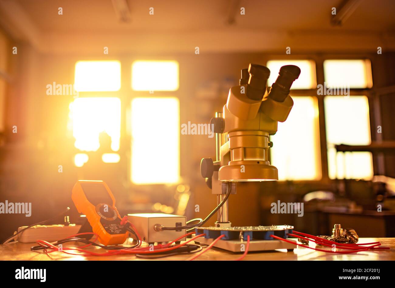 Large modern electron microscope. Microwave coaxial connector and ...