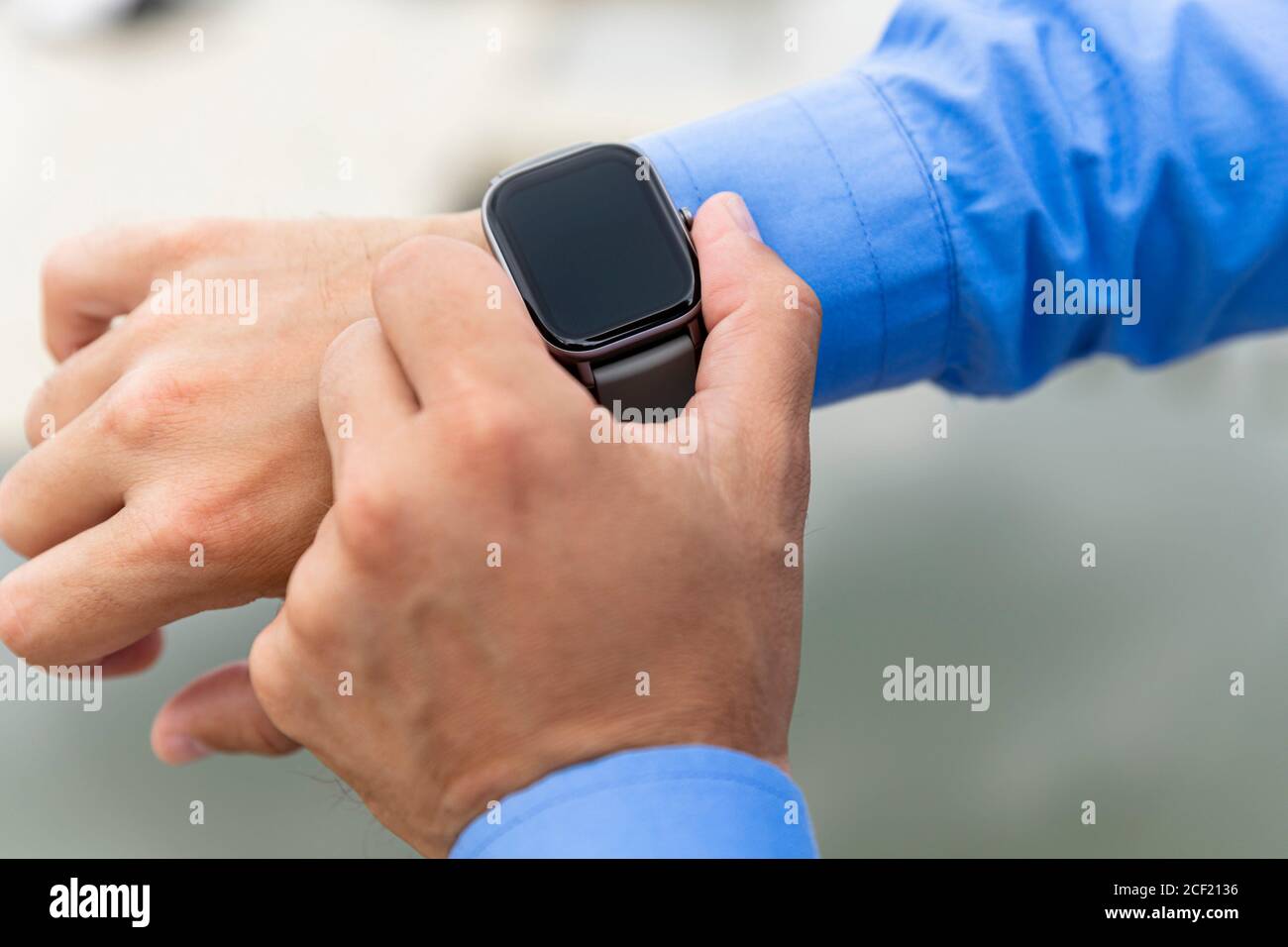 Smart watch on the man's hand. Technology and electronics Stock Photo ...