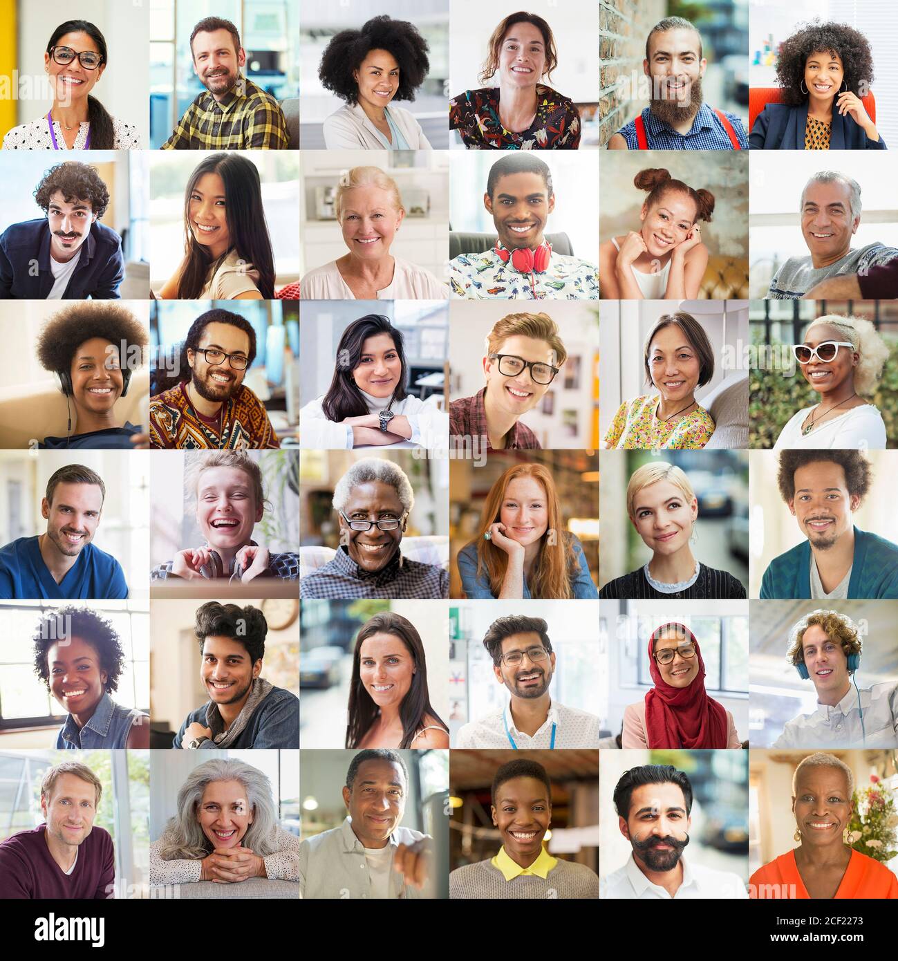 Portrait smiling diverse community video conferencing on screen Stock ...