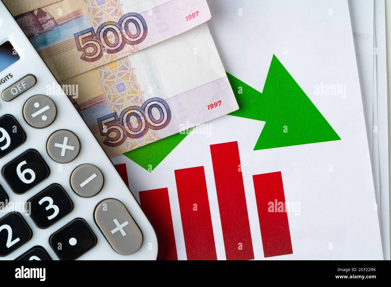 Financial chart with Russian rubles money stack with calculator ...