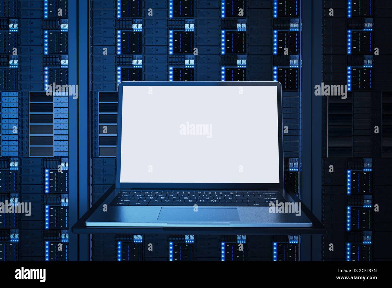 3d rendering empty screen computer notebook in server room Stock Photo ...