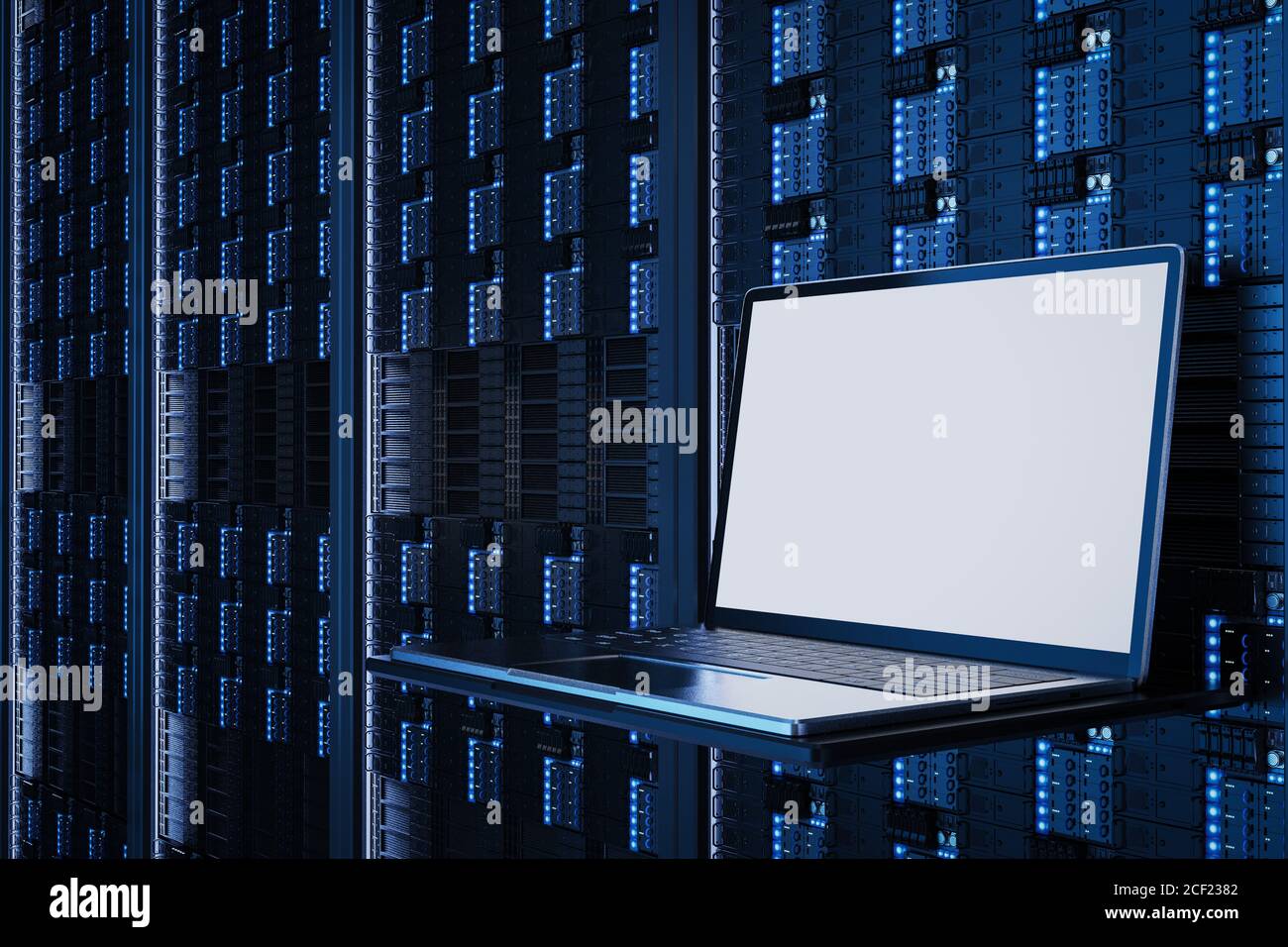 3d rendering empty screen computer notebook in server room Stock Photo ...