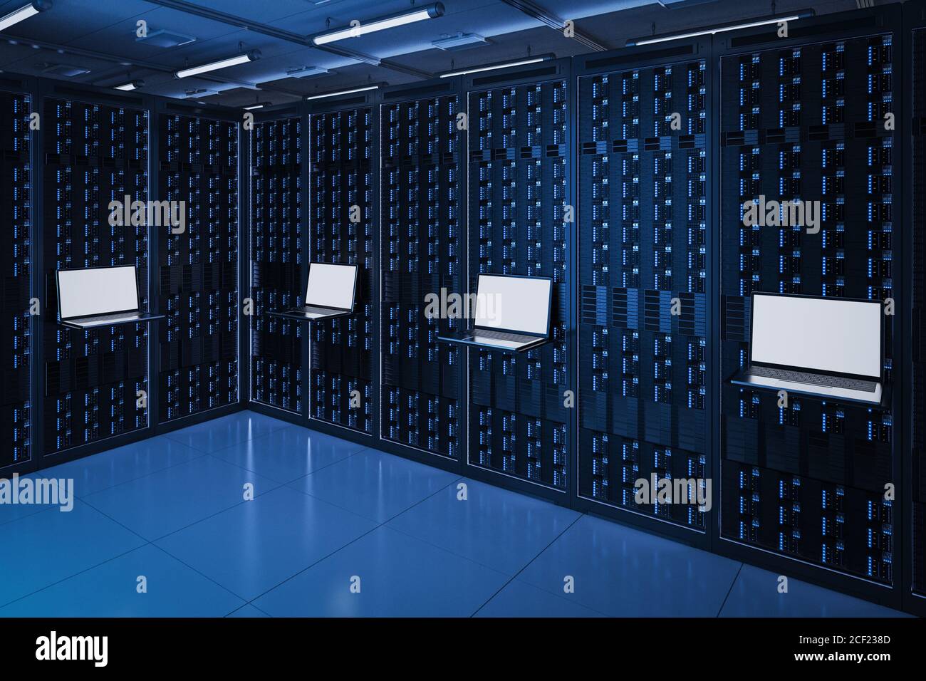3d rendering empty screen computer notebook in server room Stock Photo ...