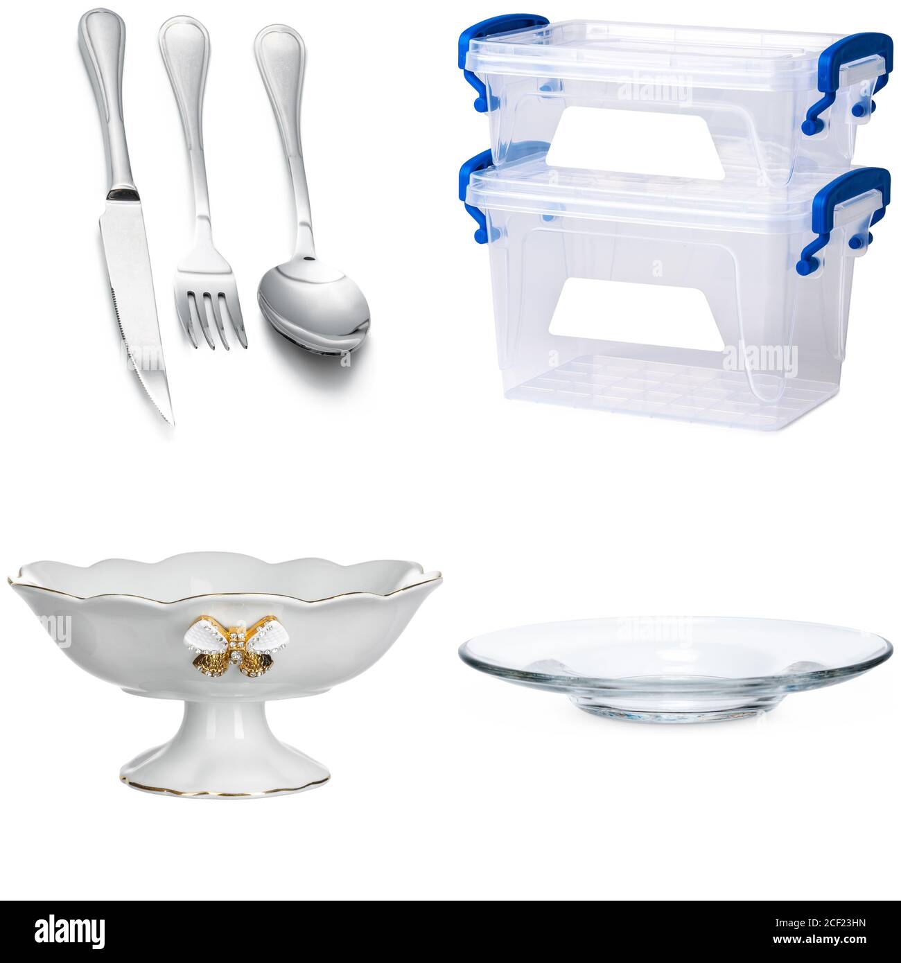 Collage of kitchen utensils isolated on white Stock Photo - Alamy