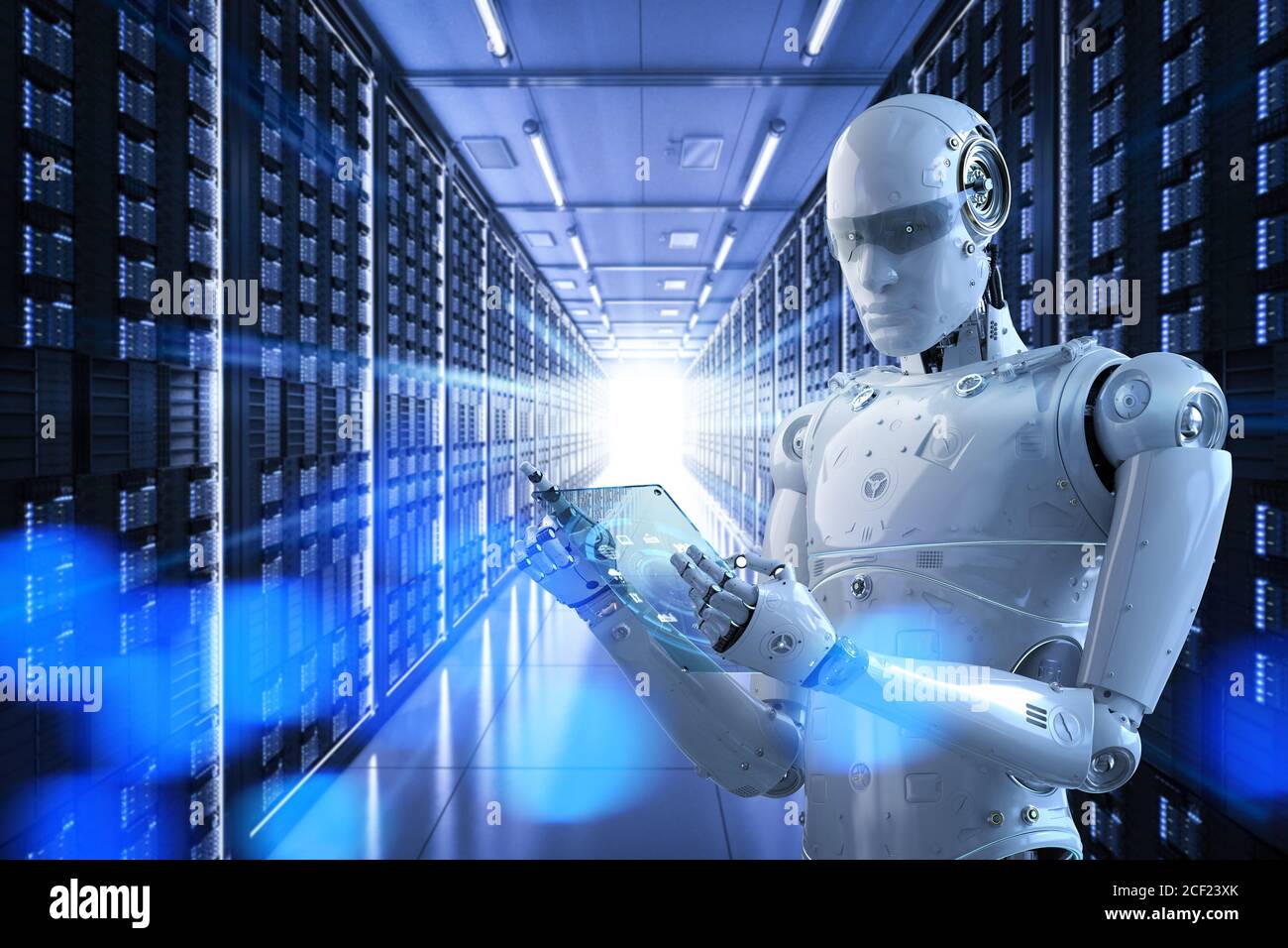 3d rendering automatiaon robot working in server room Stock Photo - Alamy