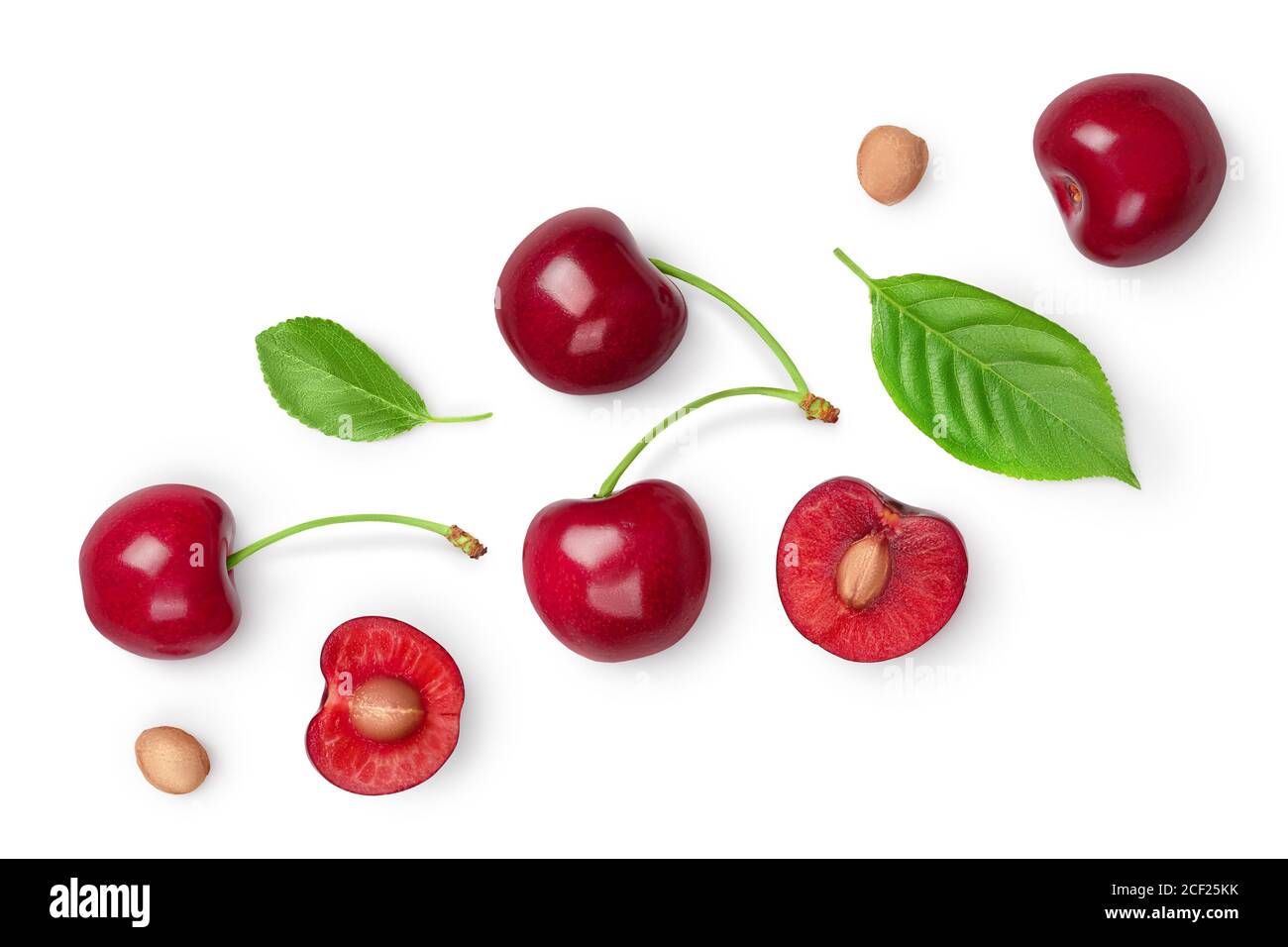 red sweet cherry isolated on white background with clipping path . Top ...