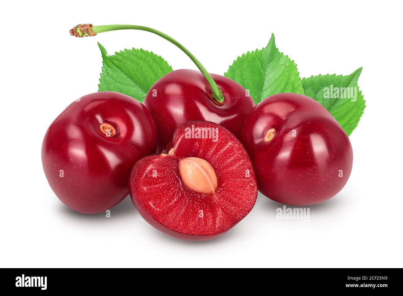 red sweet cherry isolated on white background with clipping path and ...