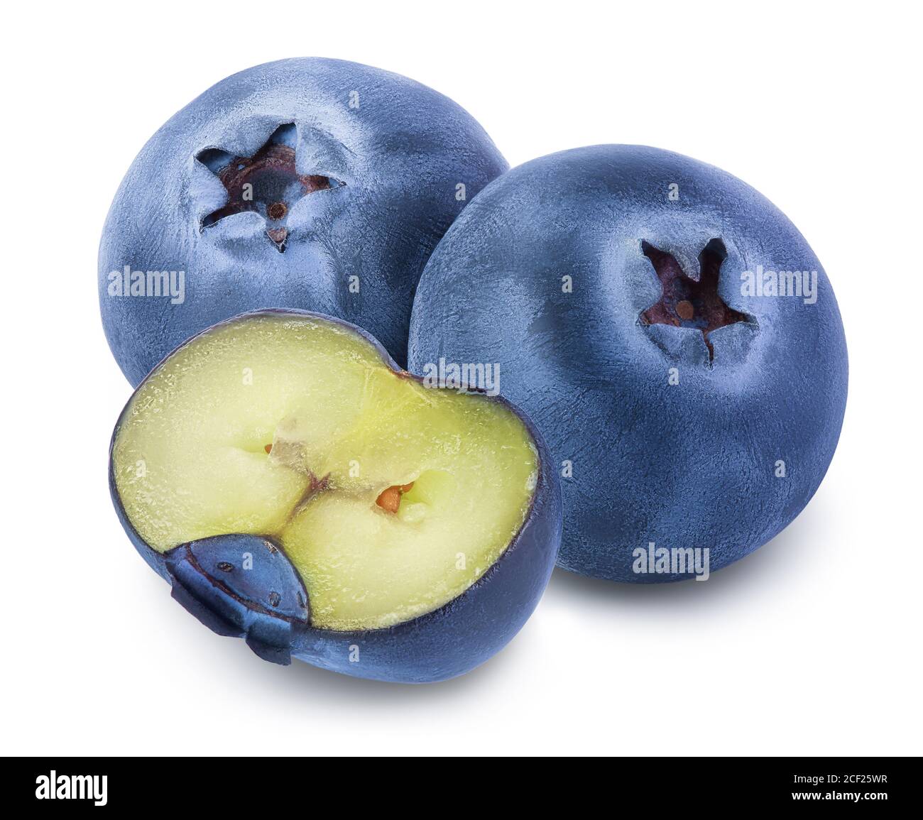 fresh blueberry and half isolated on white background closeup with ...