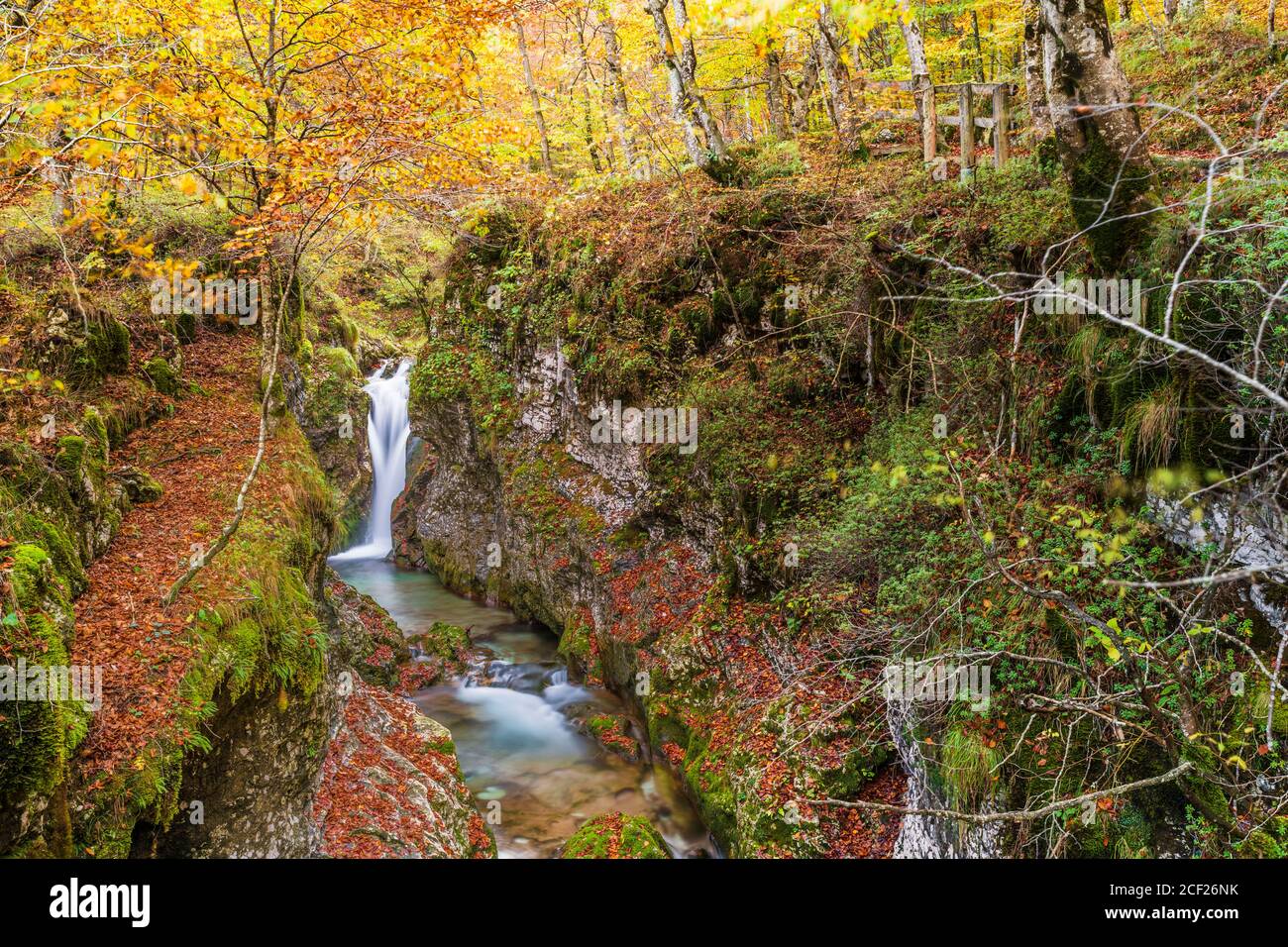 Autumn. Explosion of colors on the waterfalls and streams of the Val d ...