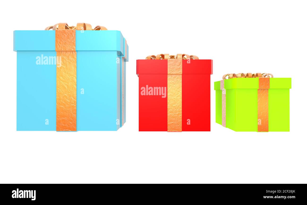3d illustration of colorful gift boxes on an isolated background Stock ...