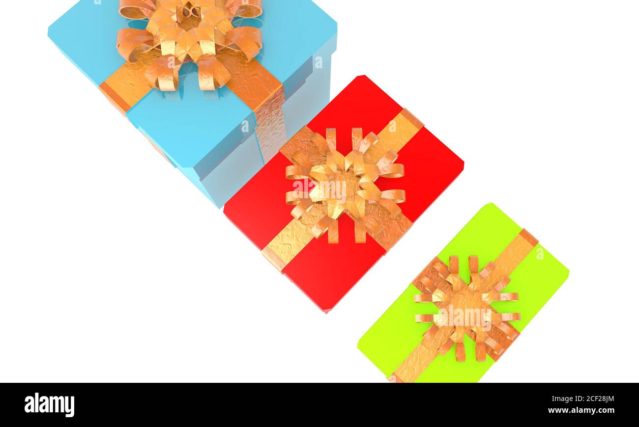3d illustration of colorful gift boxes on an isolated background Stock ...