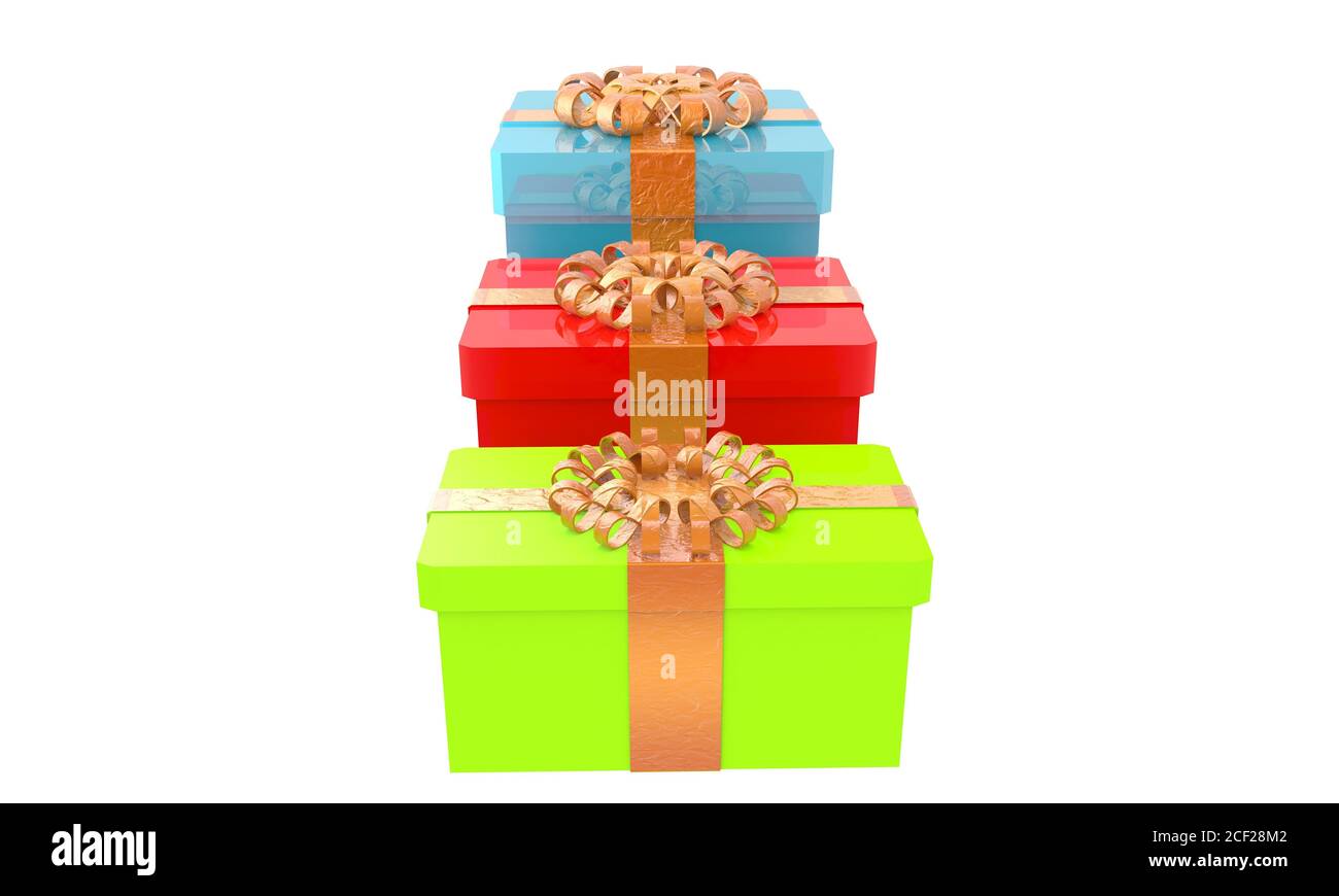 3d illustration of colorful gift boxes on an isolated background Stock ...