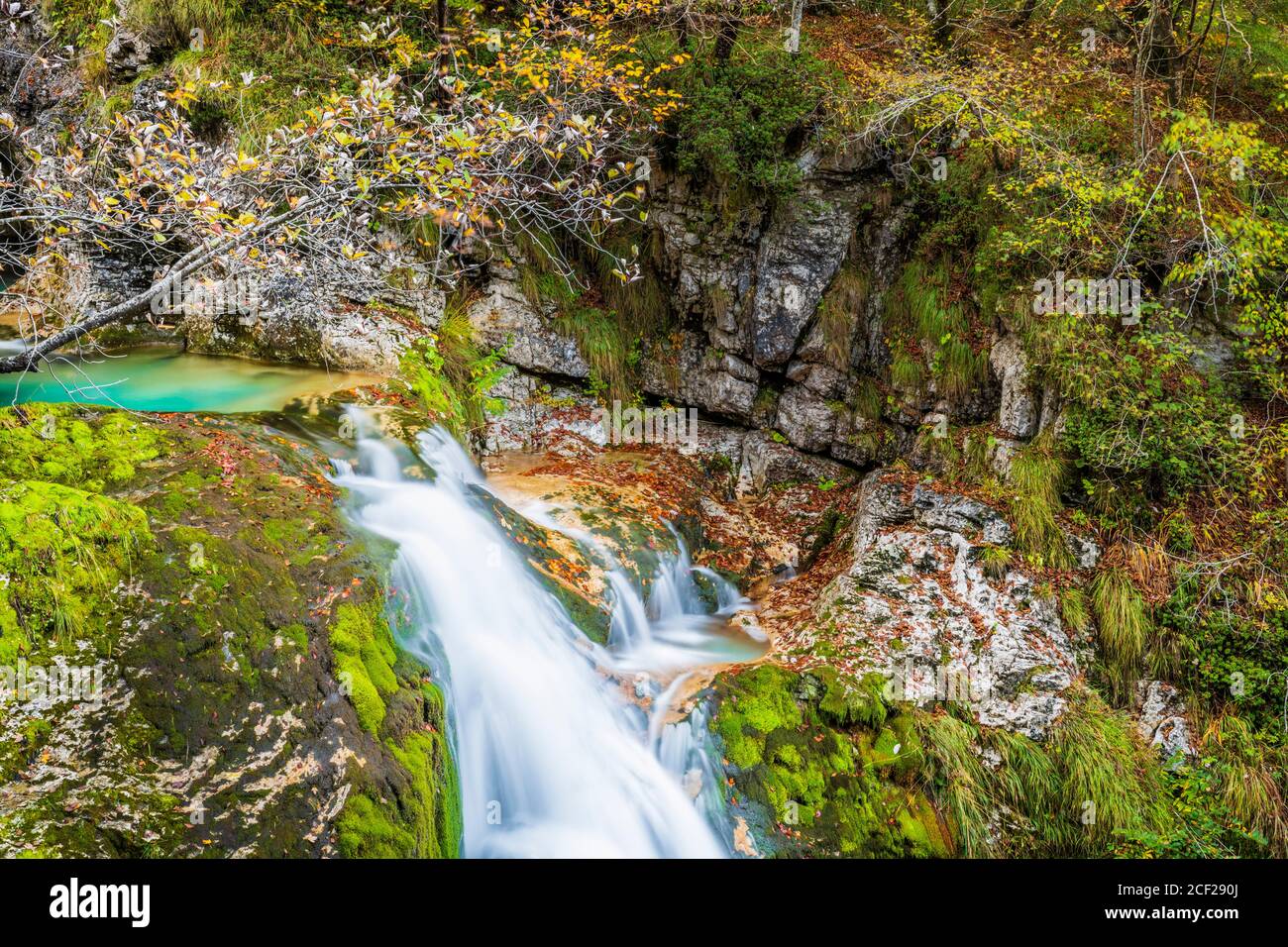 Autumn. Explosion of colors on the waterfalls and streams of the Val d ...