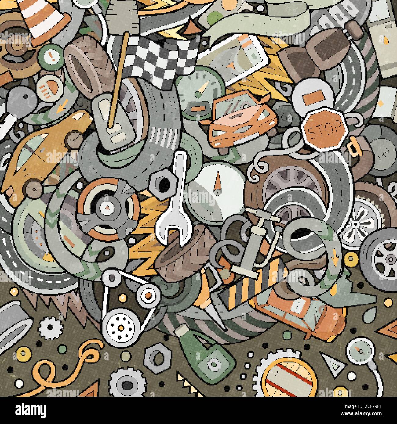 Cartoon cute doodles Vehicle frame. Border with cars symbols and items ...