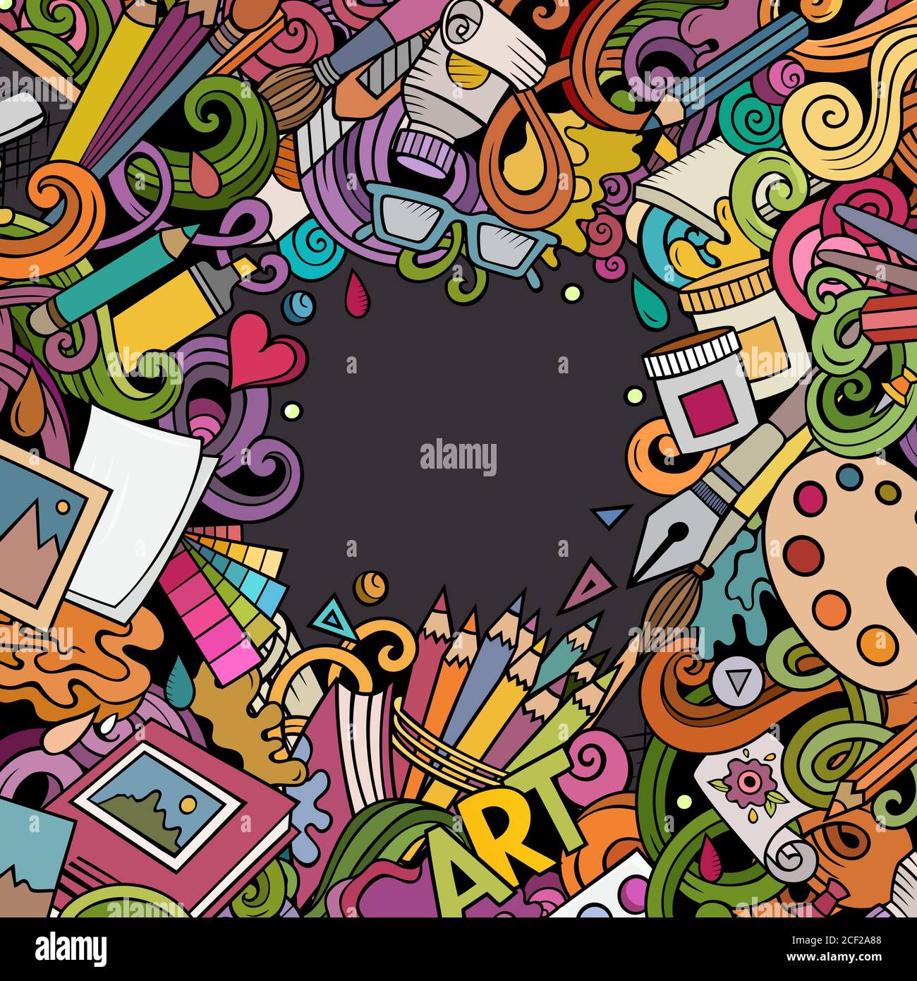 Cartoon vector doodles Art card. Artistic funny border Stock Vector ...