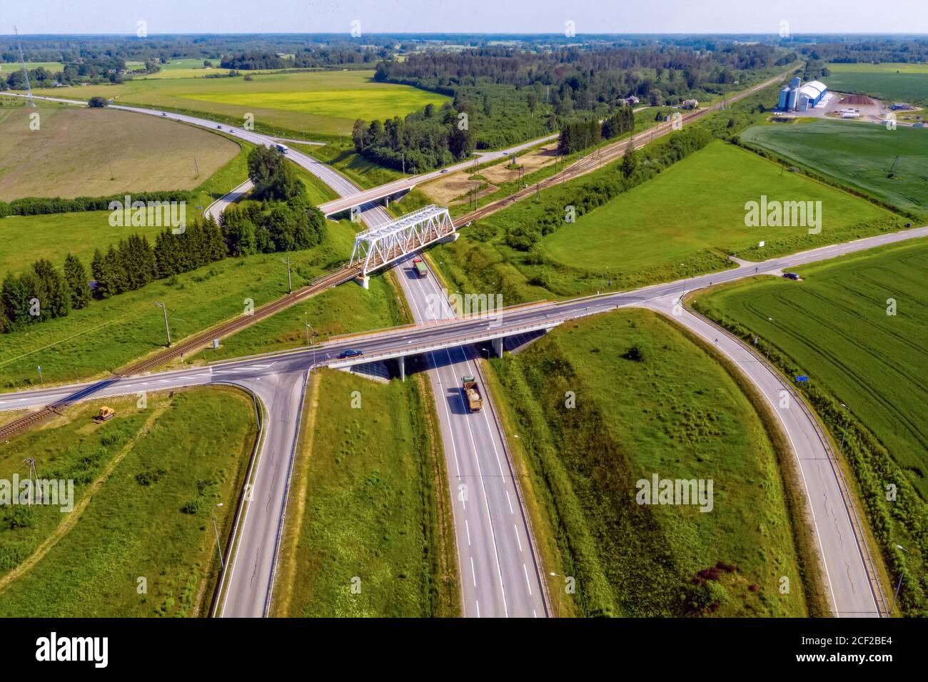 aerial top view of the multi-level intersection of the Latvian national ...