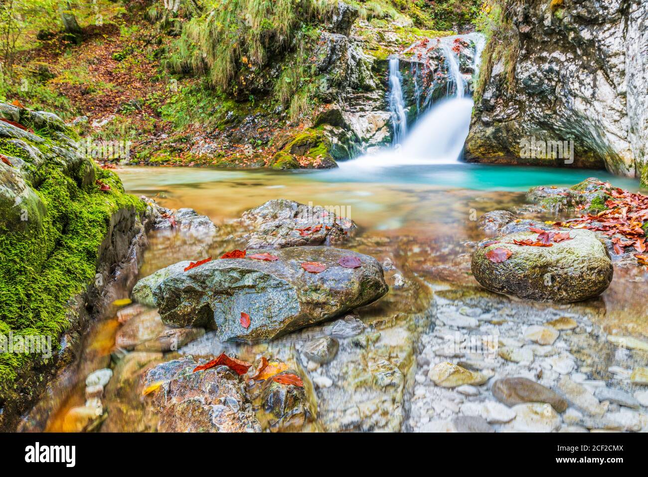 Autumn. Explosion of colors on the waterfalls and streams of the Val d ...
